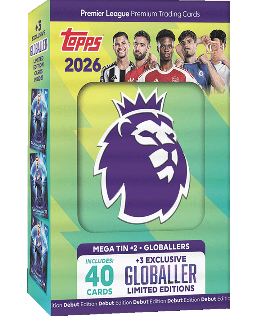 TOPPS PREMIER LEAGUE 2026 - DEBUT EDITION - MEGA TIN #2 GLOBALLERS ...